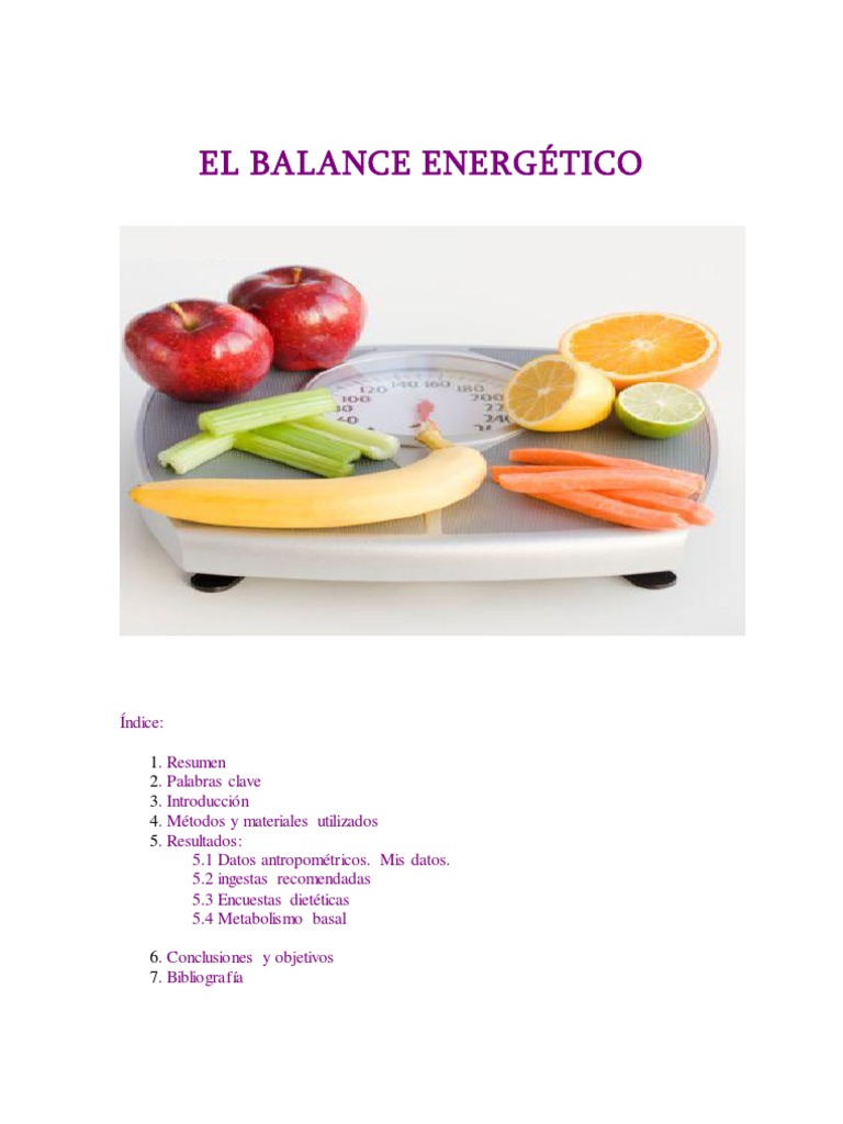 TRABAJO DEL BALANCE ENERGÉTICO | Dieta | Nutrición