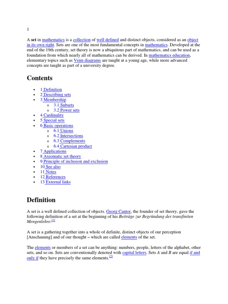 A Set in Mathematics Is A Collection of Well Defined and Distinct Objects | PDF | Language Arts ...