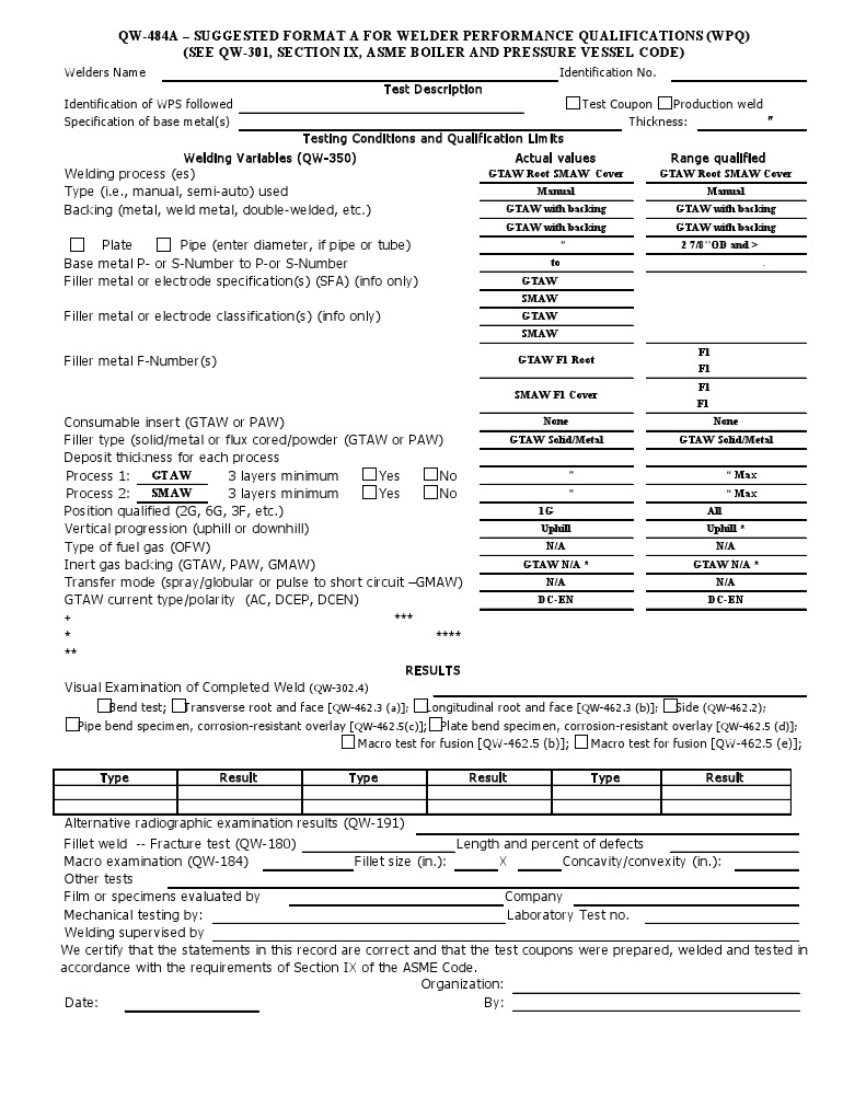 Welder Performance Qualification-Interactive Form QW-484A | PDF ...