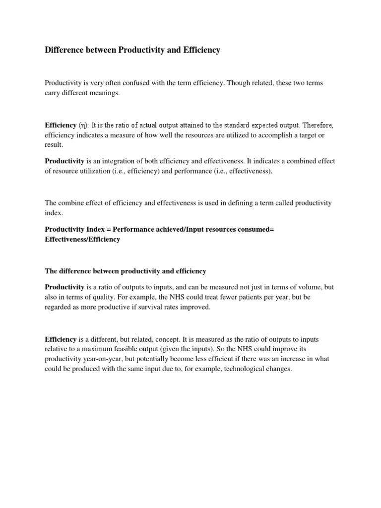 Productivity vs Efficiency Explained | PDF | Economics | Economies