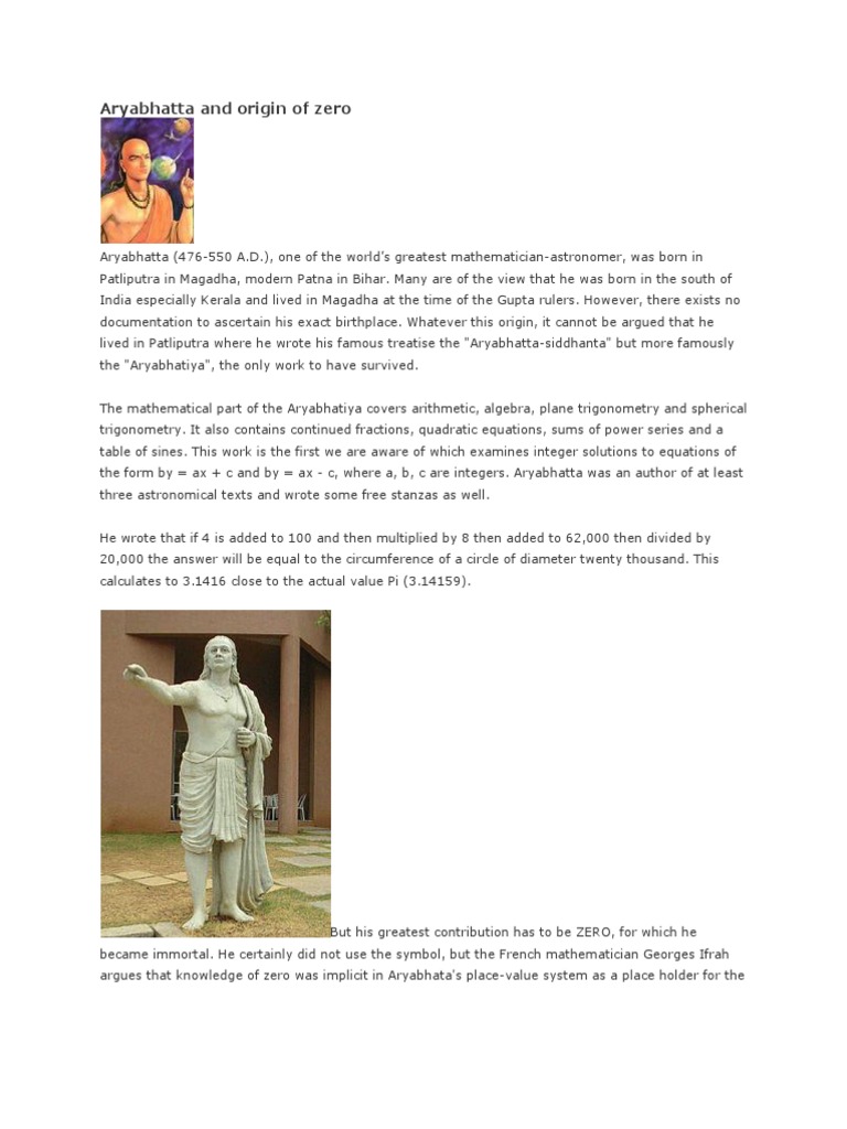 Aryabhatta and Origin of Zero | PDF | Astronomy | Teaching Mathematics