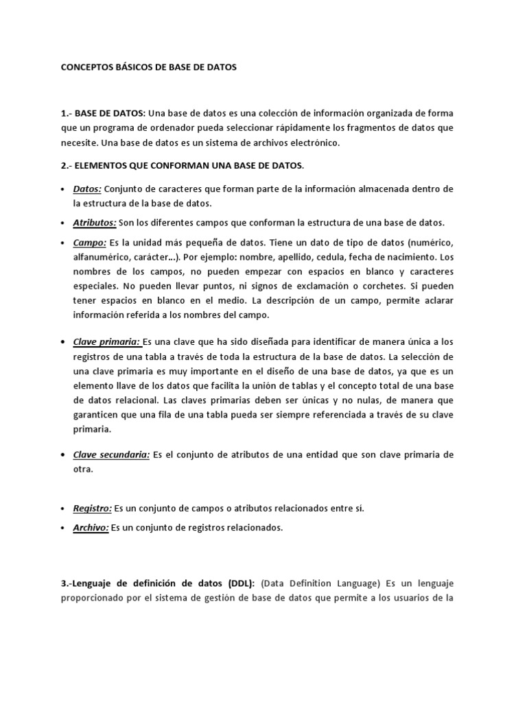 Conceptos Basicos de Base de Datos | PDF | SQL | Bases de datos