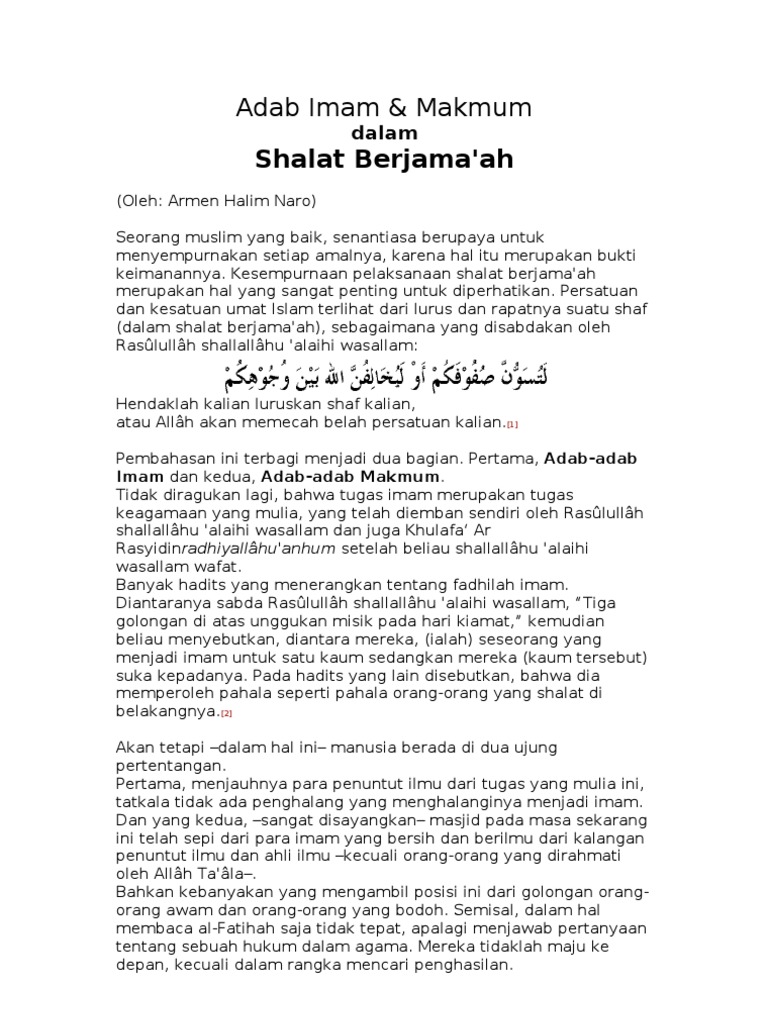 Adab Imam & Makmum Dalam Shalat Berjamaah | PDF