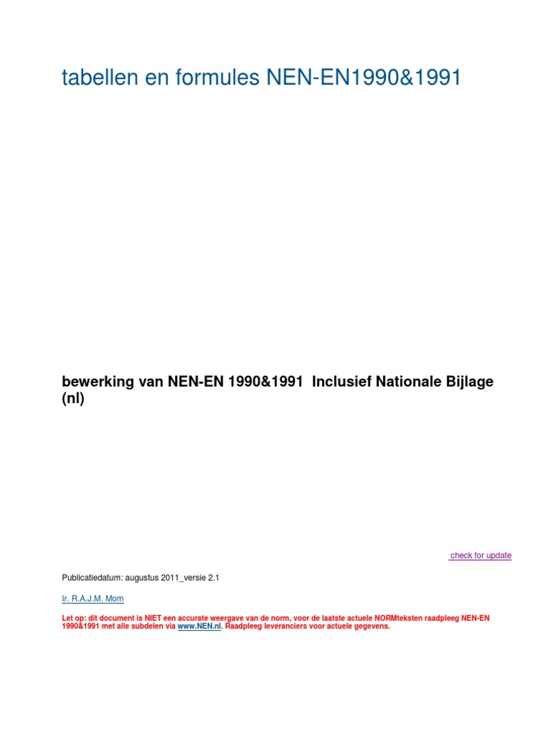 Tabellen en Formules NEN-En 1990 en NEN-En 1991 | PDF
