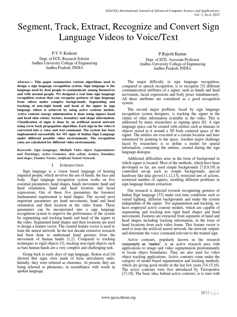 Sign Language Recognition System Analysis | PDF | Image Segmentation ...
