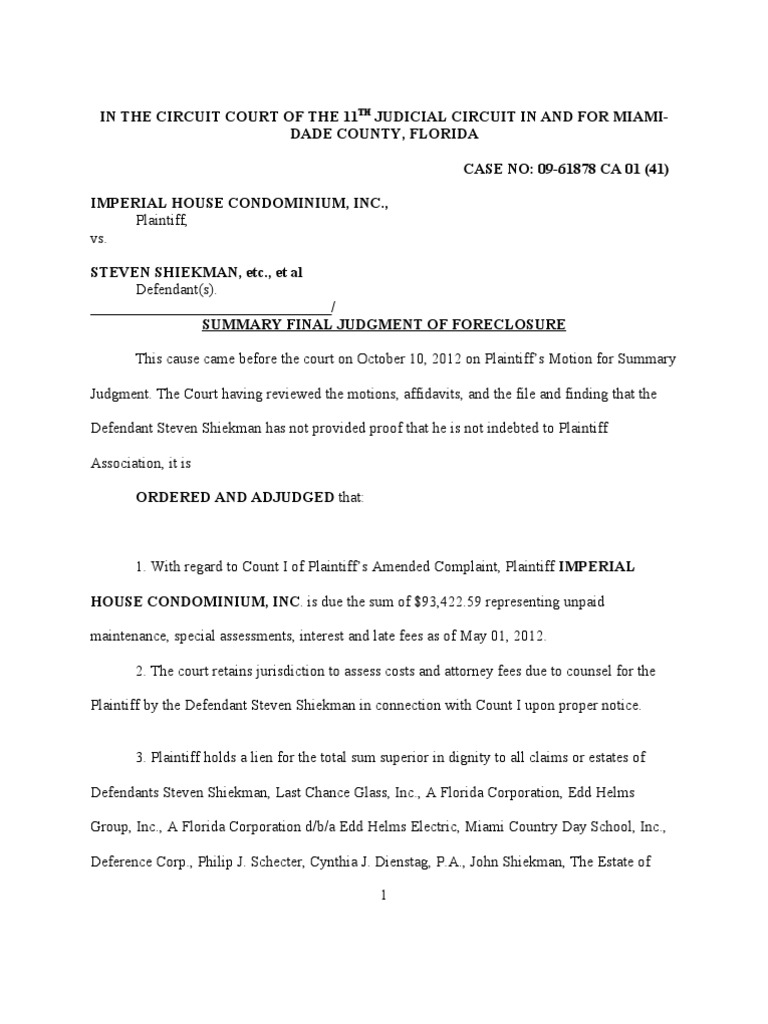 2012 Final Judgment IMPERIAL HOUSE (Draft) | PDF | Miami Dade County ...