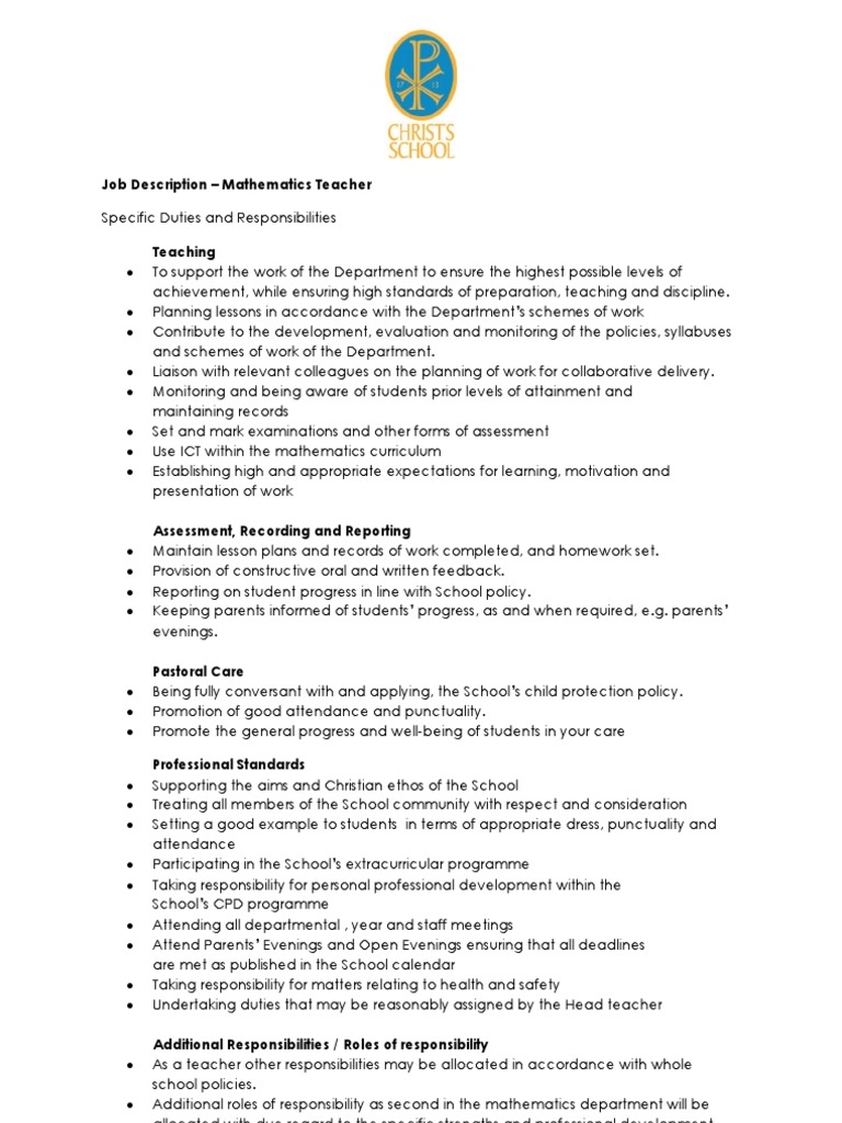 Subject Leader of Mathematics | PDF | Schools | Students