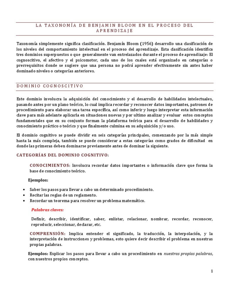 Taxonomia de Benjamin Bloom | PDF | Aprendizaje | Atención