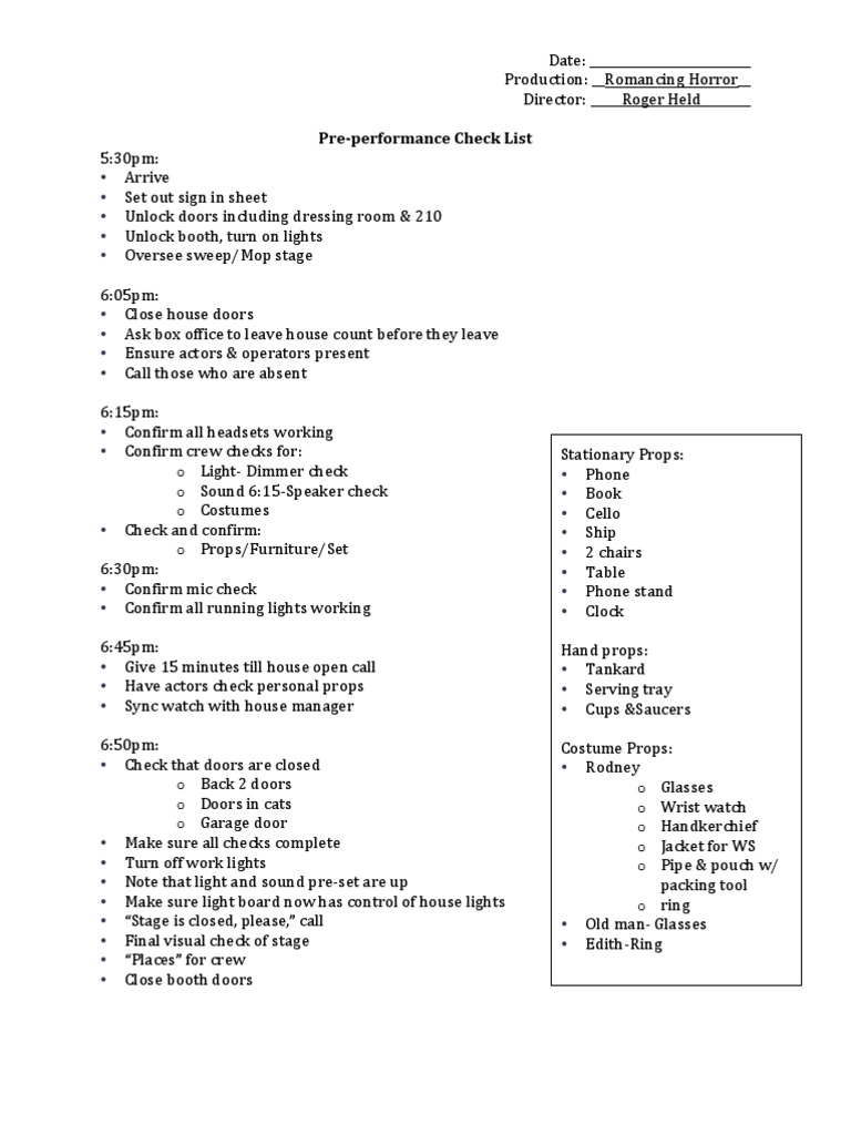 Pre/Post Performance Checklist | PDF | Leisure