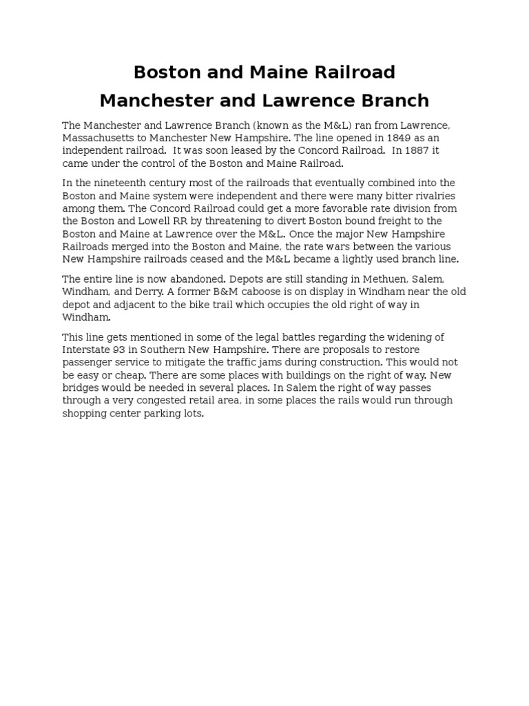 Manchester and Lawrence Branch | PDF | Rail Transport | Transportation ...