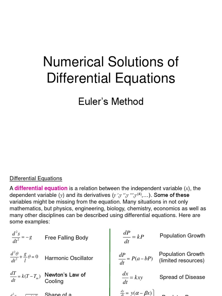 Numerical Solutions of Differential Equations: Euler's Method | PDF ...