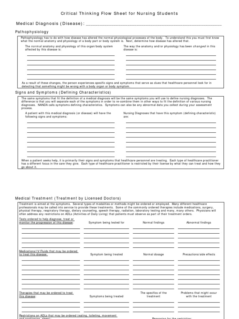Critical Thinking Flowsheet For Nursing Students | PDF | Medical ...