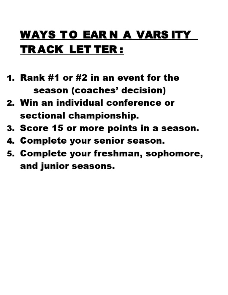 Varsity Track Letter Requirements | PDF