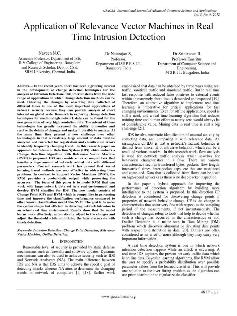 Paper 7 Application Of Relevance Vector Machines In Real Time Intrusion Detection Pdf