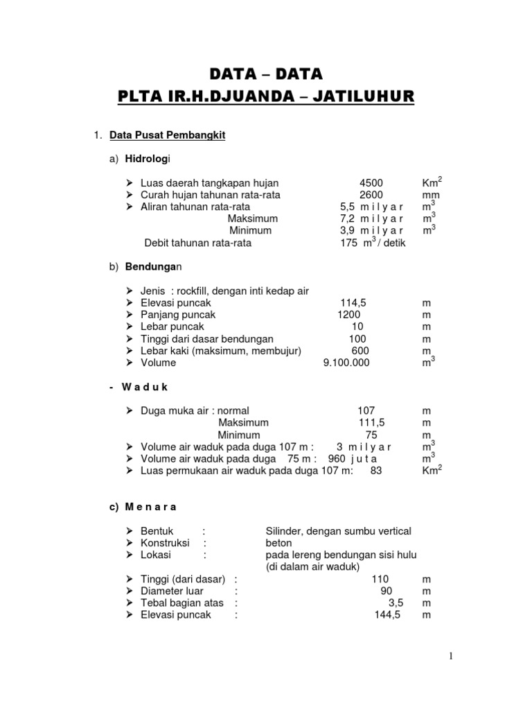 Data Pembangkit PLTA | PDF | Transformator | Pompa