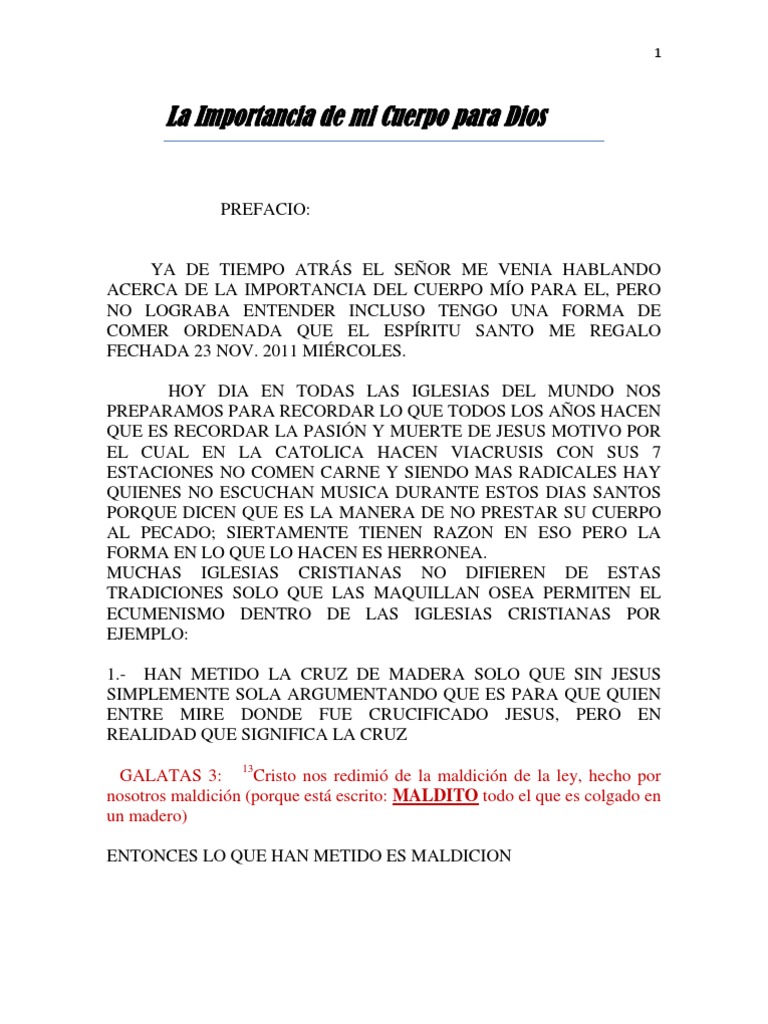La Importancia de Mi Cuerpo para Dios | PDF | Pascua de Resurrección ...