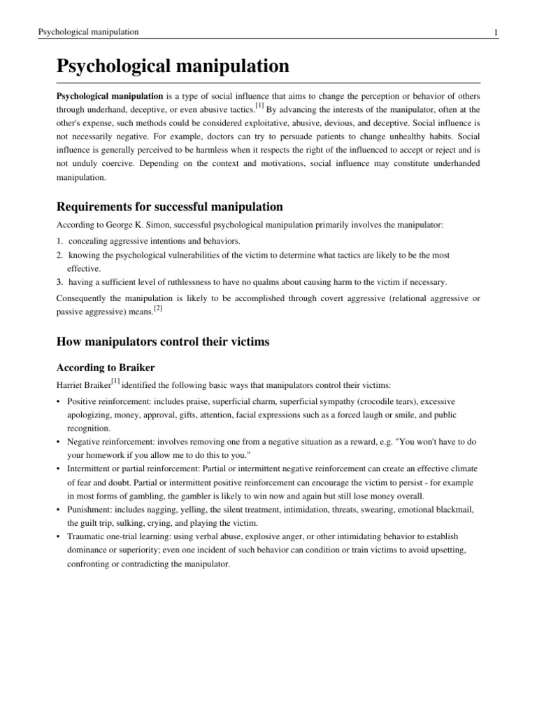 Psychological Manipulation Wiki | PDF | Psychological Manipulation ...