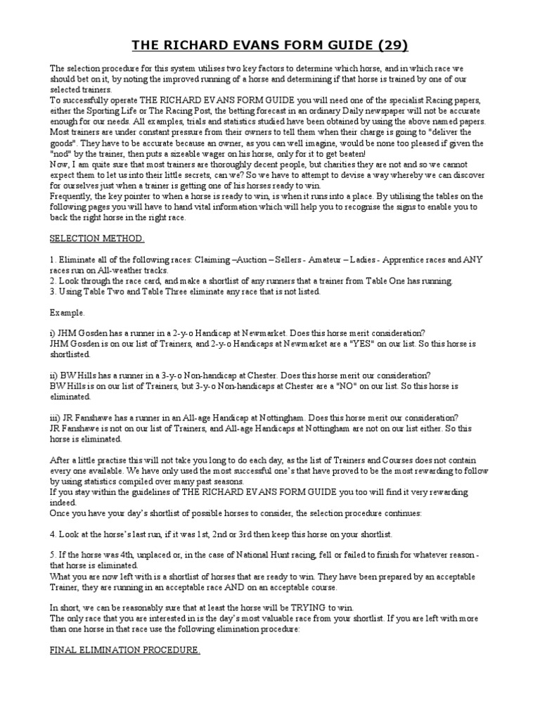 The Richard Evans Form Guide | PDF | Racehorses | Equestrianism