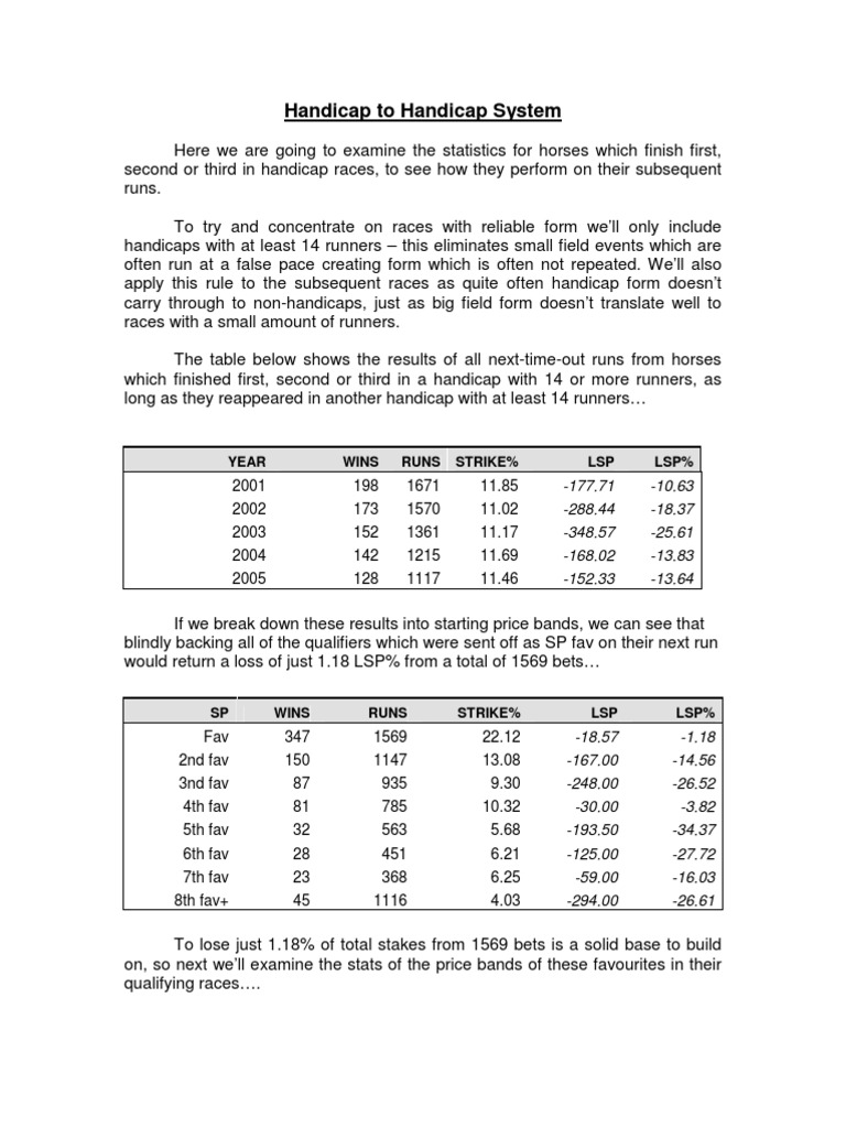 Analyzing Handicap Race Performance | PDF | Odds | Handicapping