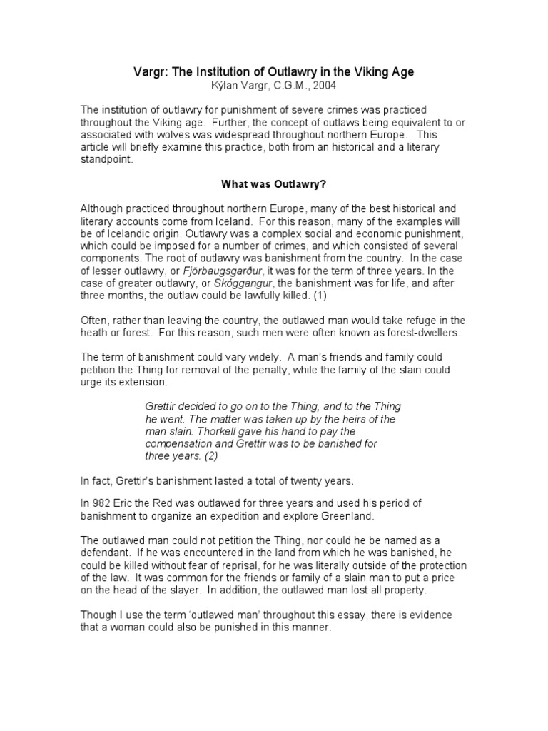 Vargr: The Institution of Outlawry in The Viking Age | PDF | Outlaws