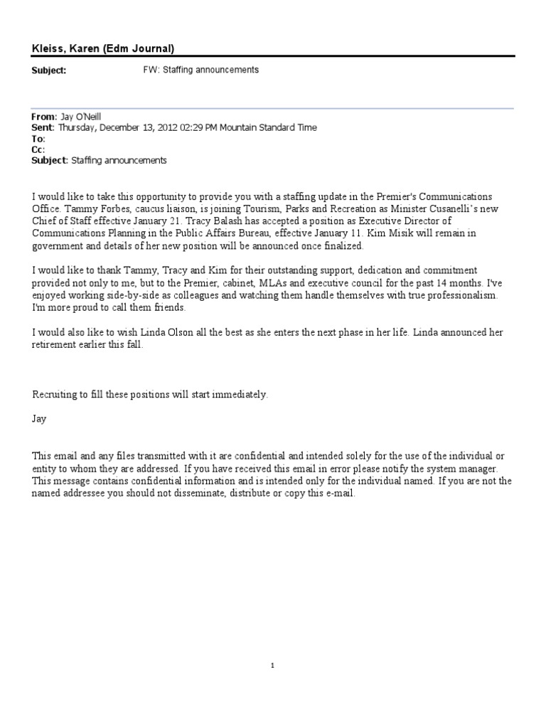 Staffing Update in Communications Office | PDF