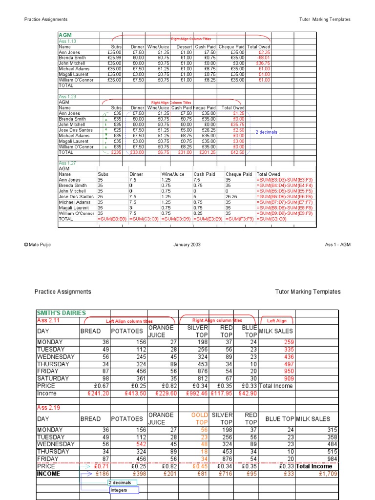 Tutor Marking Templates For Spreadsheet Exercises | PDF | Foods
