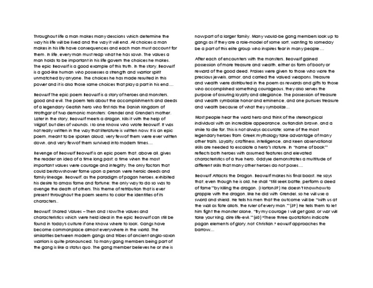 Reflection on Beowulf | Beowulf | Hero