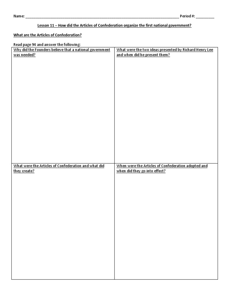Lesson 11 - How Did The Articles of Confederation Organize The First ...