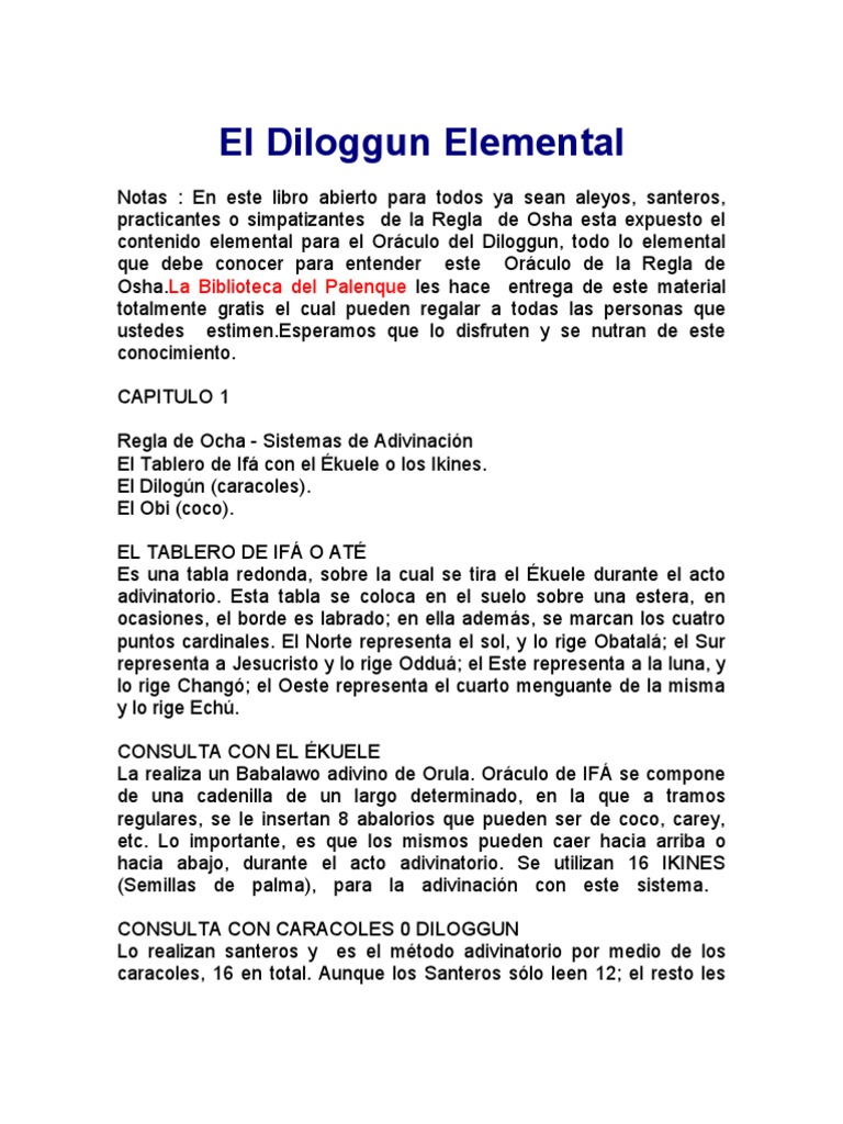 El Diloggun Elemental | PDF | Religiones religiosas | Religión étnica