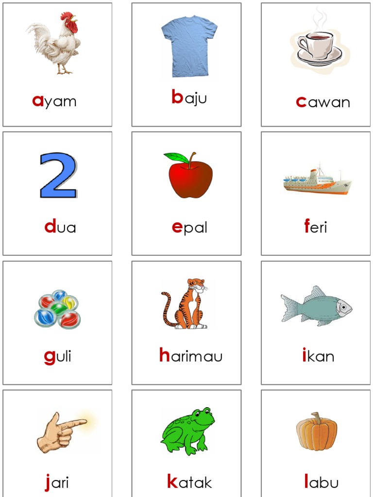 Kad Huruf Bergambar untuk Belajar ABC | PDF