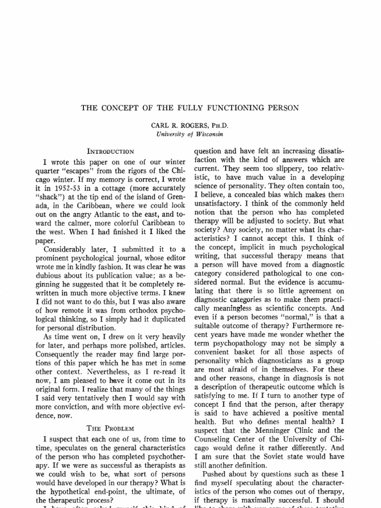 The Concept of the Fully Functioning Person | Psychotherapy | Determinism