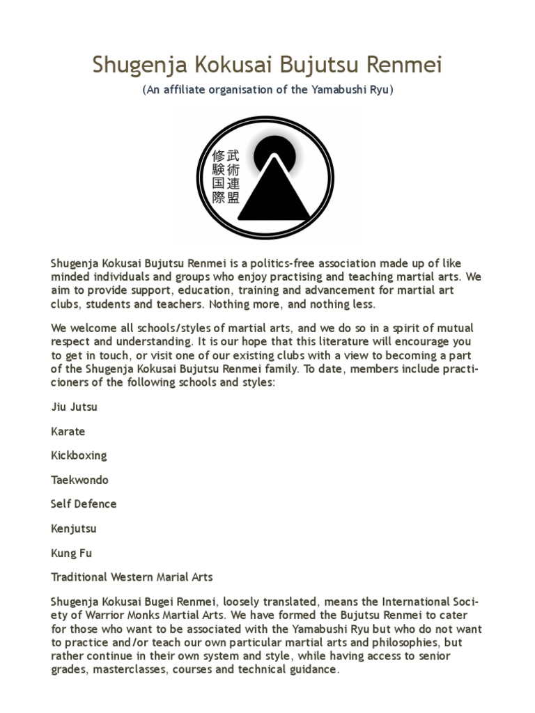 Shugenja Kokutsu Bujutsu Renmei Martial Arts Association | PDF ...
