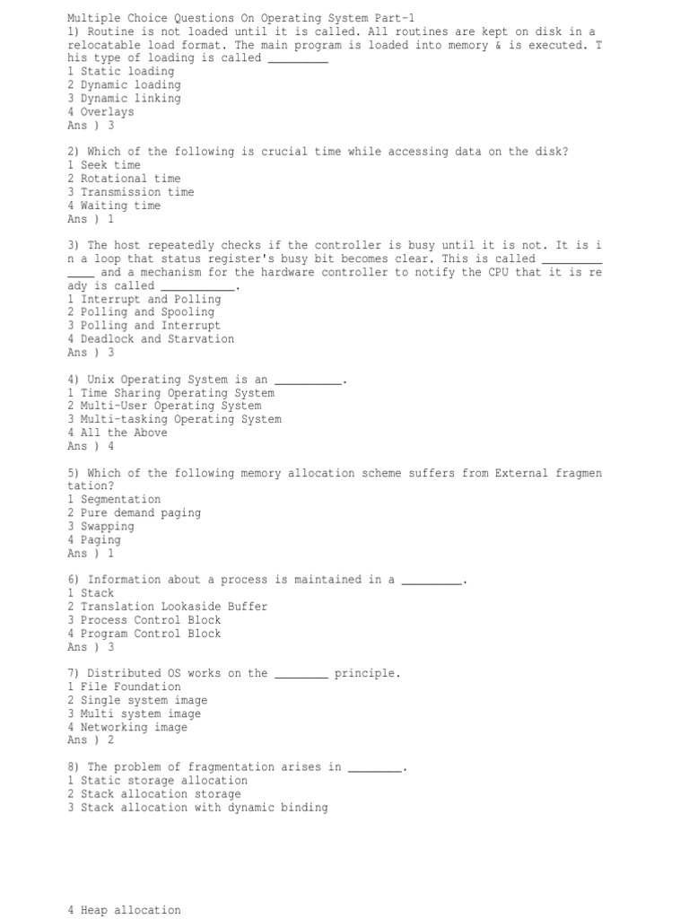 OS MCQ Set 1 | PDF | Scheduling (Computing) | Process (Computing)