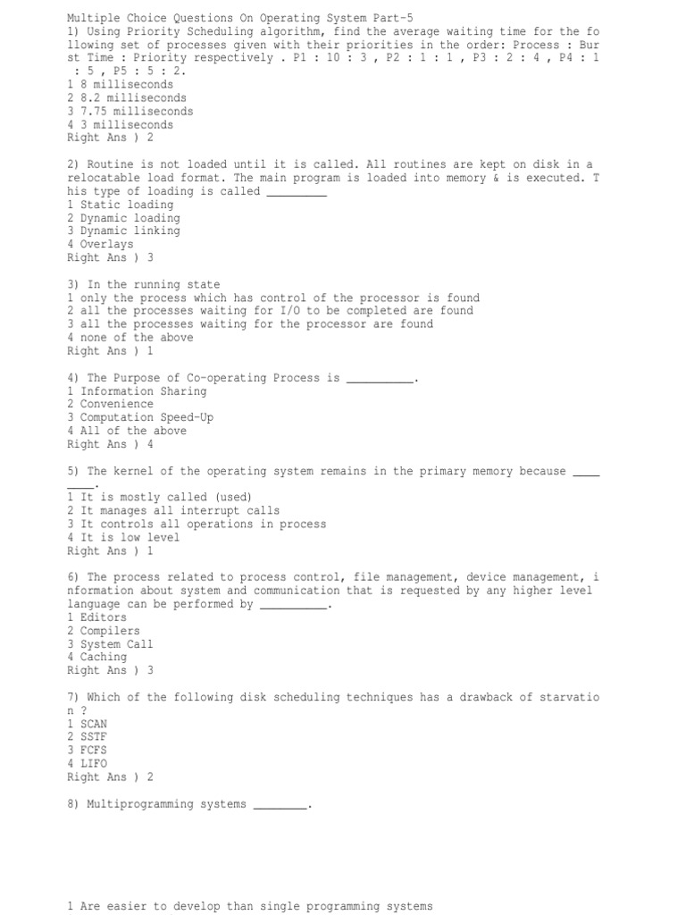 OS MCQ Set 5 | PDF | Scheduling (Computing) | Process (Computing)