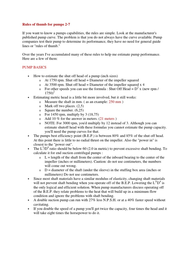 Rules of Thumb For Pumps 2-7: Pump Basics | PDF | Pump | Bearing ...