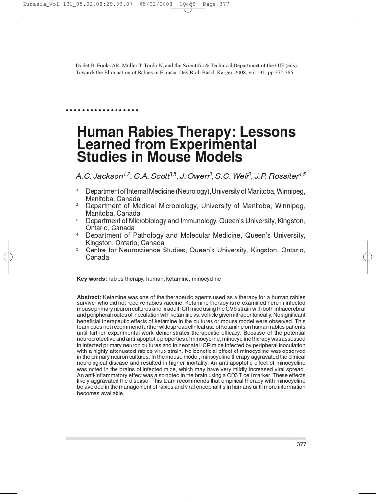 Human Rabies Therapy: Lessons Learned From Experimental Studies in ...