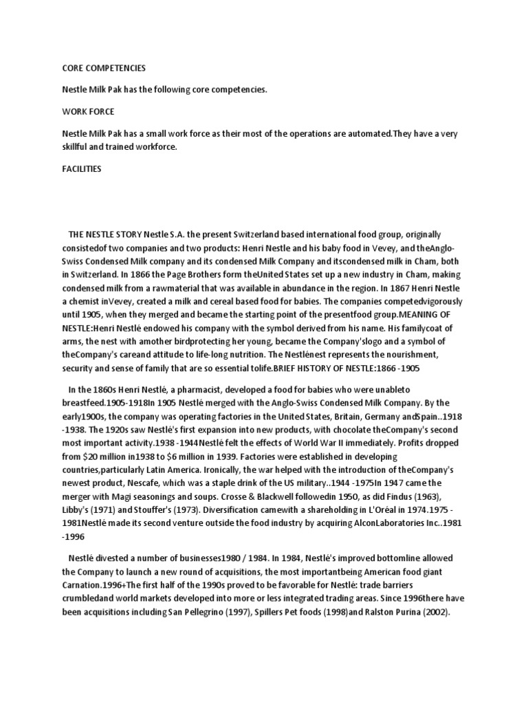 Core Competencies | PDF | Nestlé | Milk