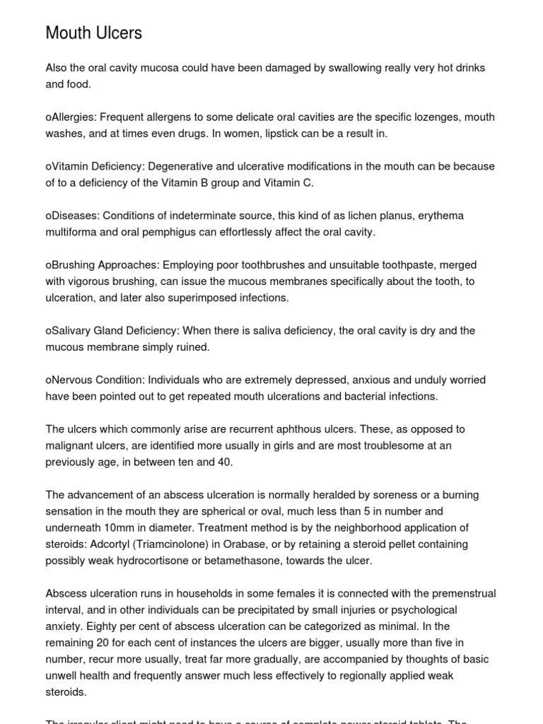 Adcortyl for Treating Mouth Ulcers | PDF | Medical Specialties | Diseases And Disorders