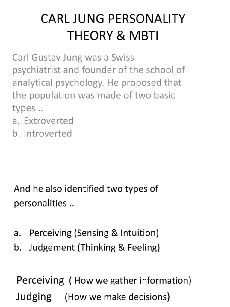 Carl Jung Personality Theory & Mbit | PDF | Extraversion And Introversion | Personality Psychology