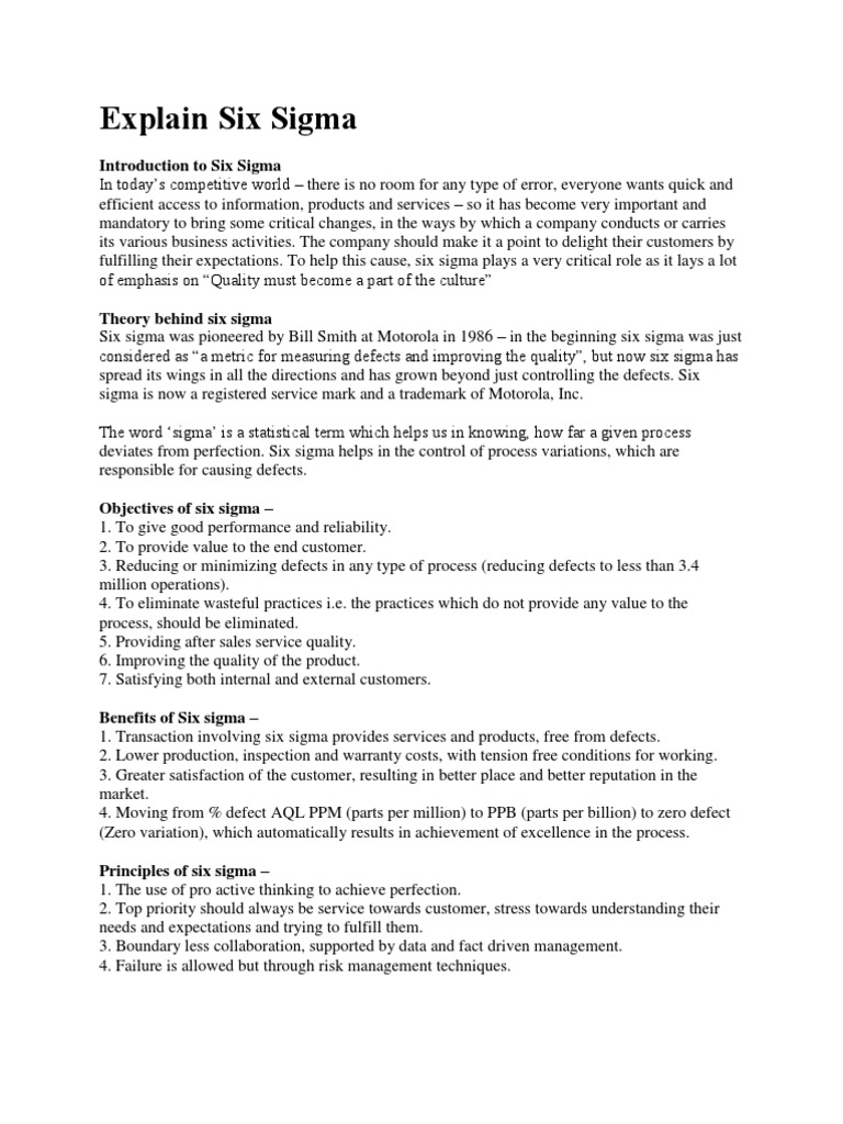 An Introduction to Six Sigma: Explaining the Theory, Objectives ...