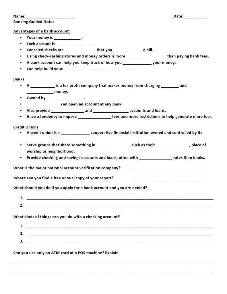 Banking Powerpoint - Guided Notes | PDF | Transaction Account | Debit Card