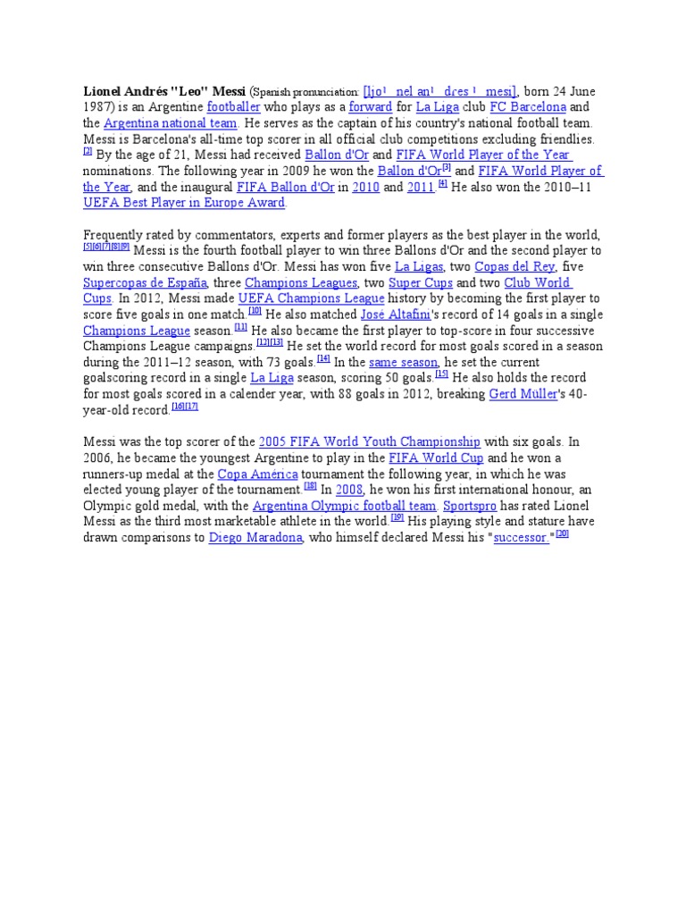 Lionel Messi: Football Legend Profile | PDF