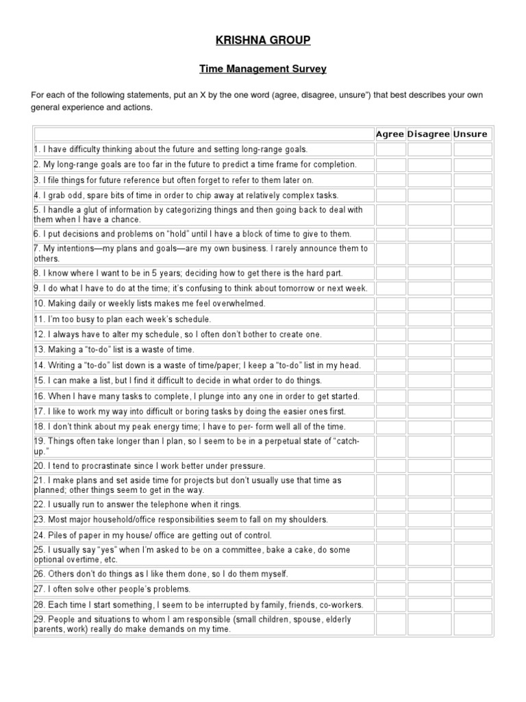 Time Management Survey | PDF | Time Management | Professional Skills