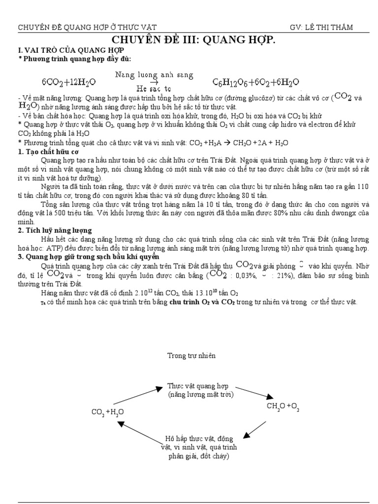 HSG Chuyen de Quang Hop o Thuc Vat | PDF