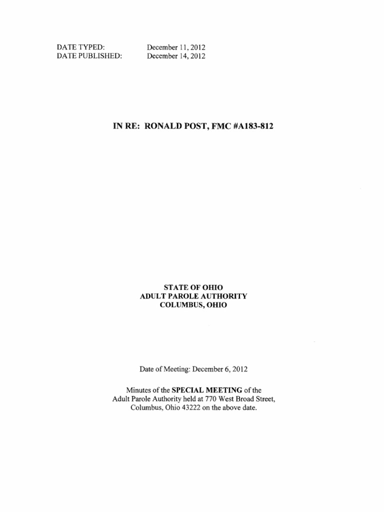 Ronald Post Clemency Report | PDF | Plea | Nolo Contendere