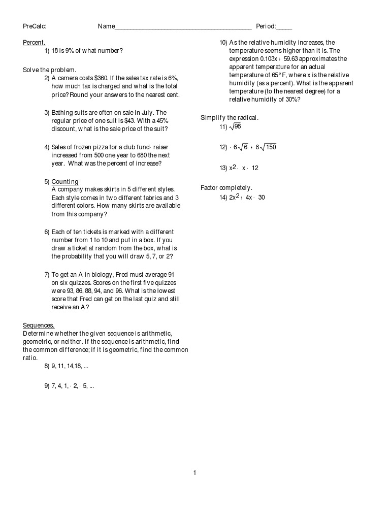 College Readiness Math Midterm Review | PDF | Teaching Mathematics ...