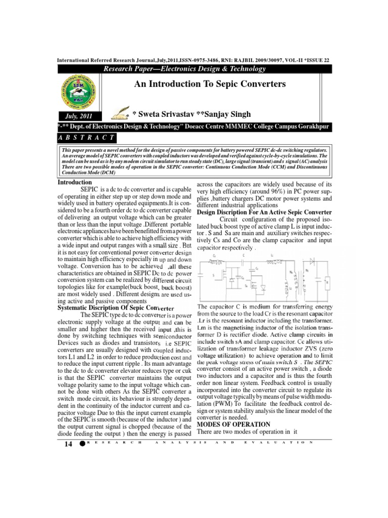 Overview of SEPIC Converter Design | PDF | Direct Current | Capacitor