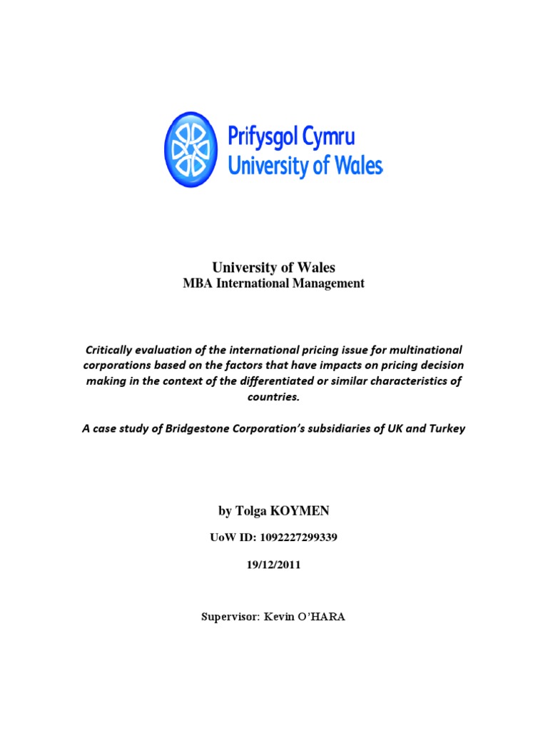 A Case Study of Bridgestone Corporation's Subsidiaries of UK and Turkey | PDF | Pricing ...
