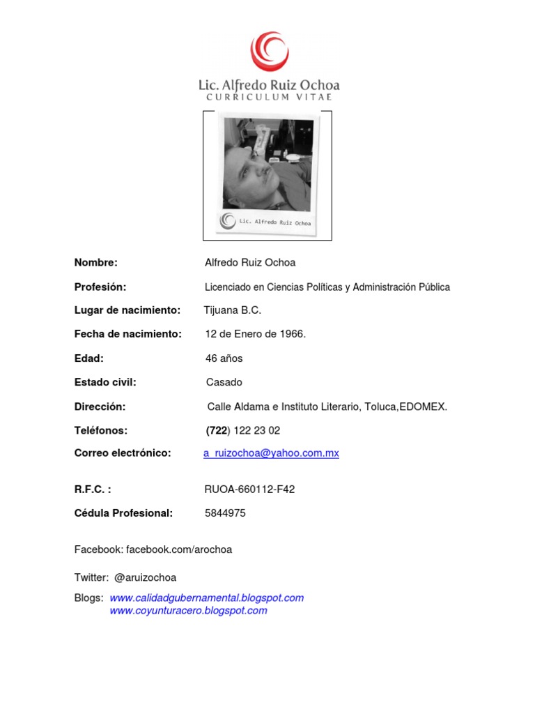Curriculum Vitae Alfredo Ruiz Ochoa | PDF | Ciudad de México | Educación Secundaria