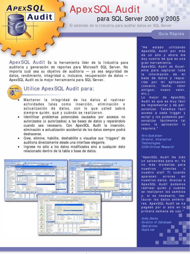 Apexsql Audit Datasheet | PDF | Tabla (base de datos) | Servidor SQL de Microsoft